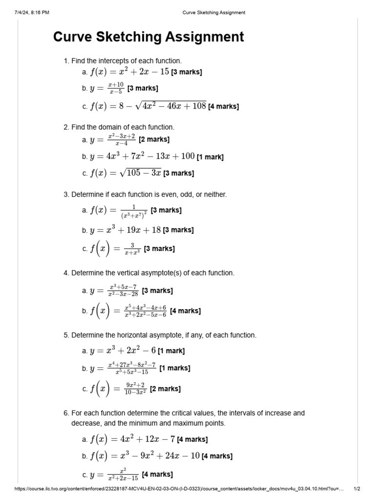 Curve Sketching Assignment | PDF | Analytic Geometry | Mathematics Curve Sketching Assignment | PDF | Analytic Geometry | Mathematics