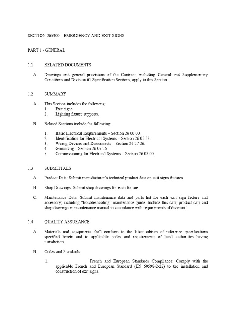 Emergency and Exit Signs | PDF | Lighting | Specification (Technical ...
