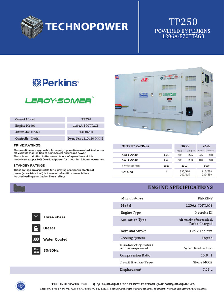 TP 250KVA Perkins 1206A-70TTAG3 | PDF | Mains Electricity | Electrical Engineering