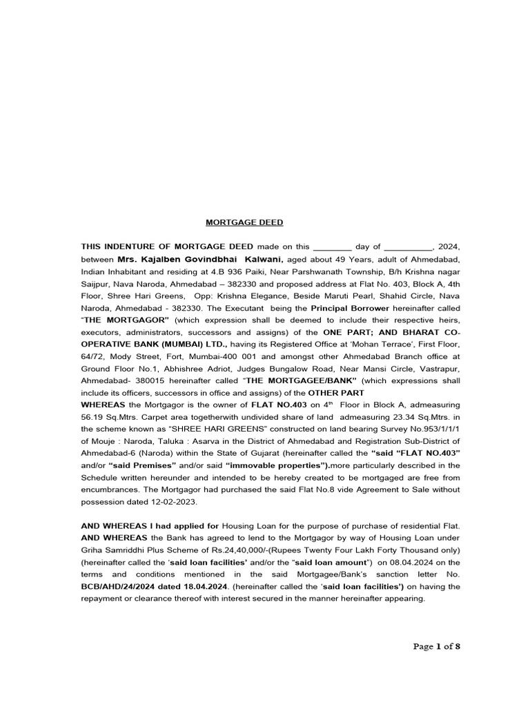 Mortgage Deed for Flat No. 403 Loan | PDF | Mortgage Law | Mortgages