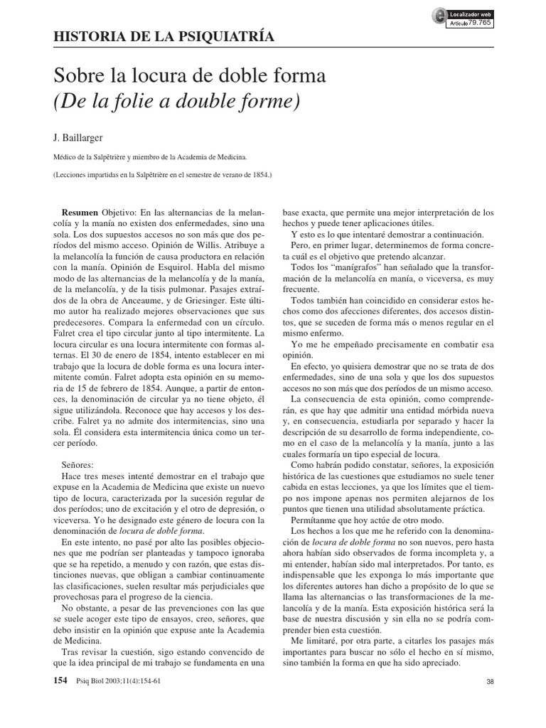 Baillarger Doble Forma | PDF | Manía | Depresión (estado de ánimo)