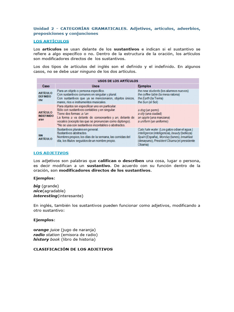 Guía de Categorías Gramaticales | PDF | Sustantivo | Adjetivo