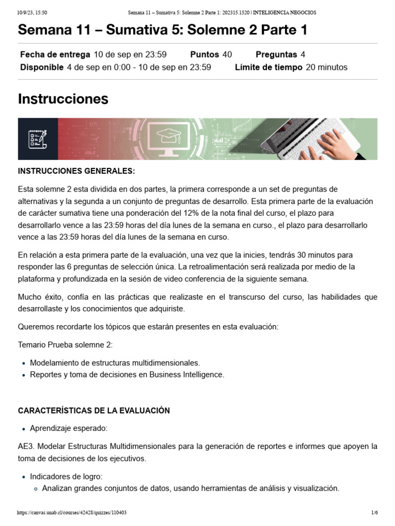 Semana 11 - Sumativa 5 - Solemne 2 Parte 1 - 202315.1520 - Inteligencia Negocios | PDF ...