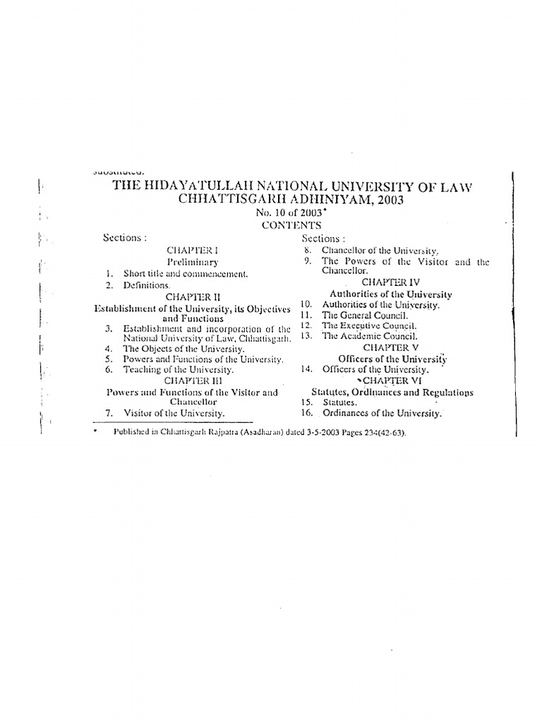 HNLU Act and Statutes | PDF