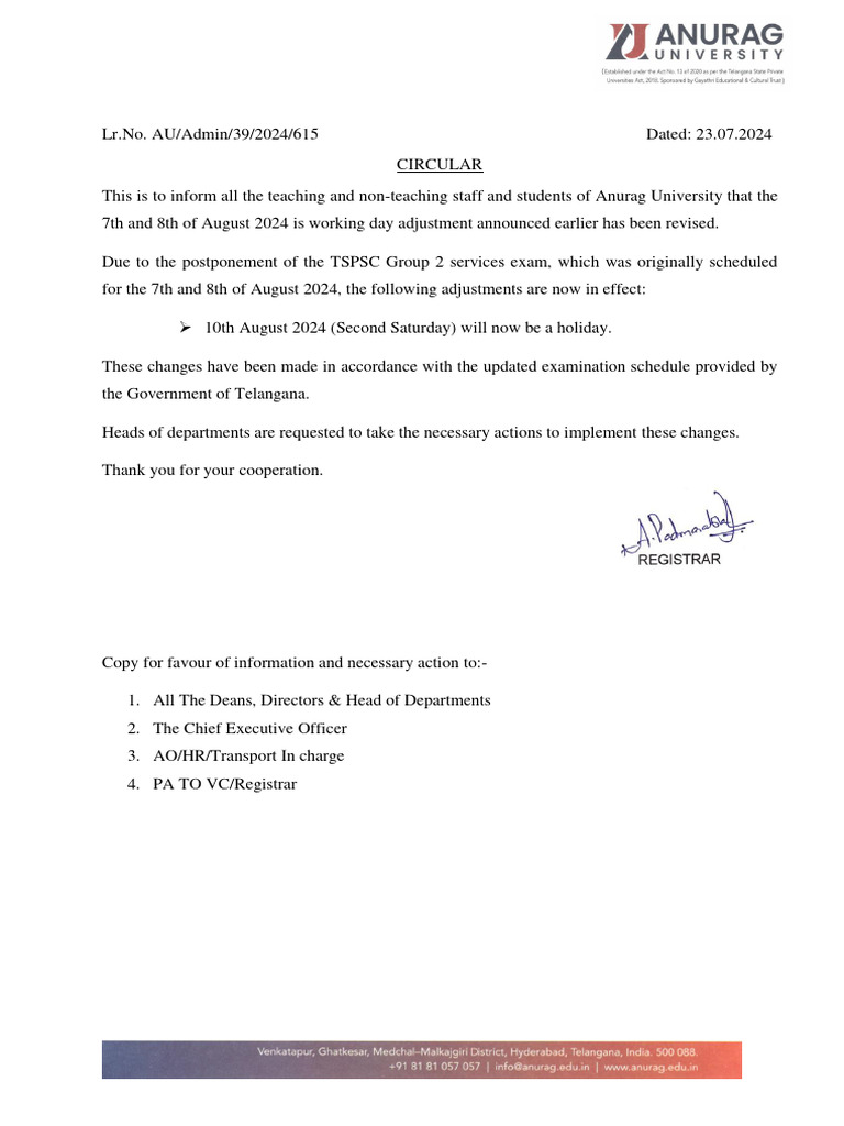 Circular - Working Day | PDF