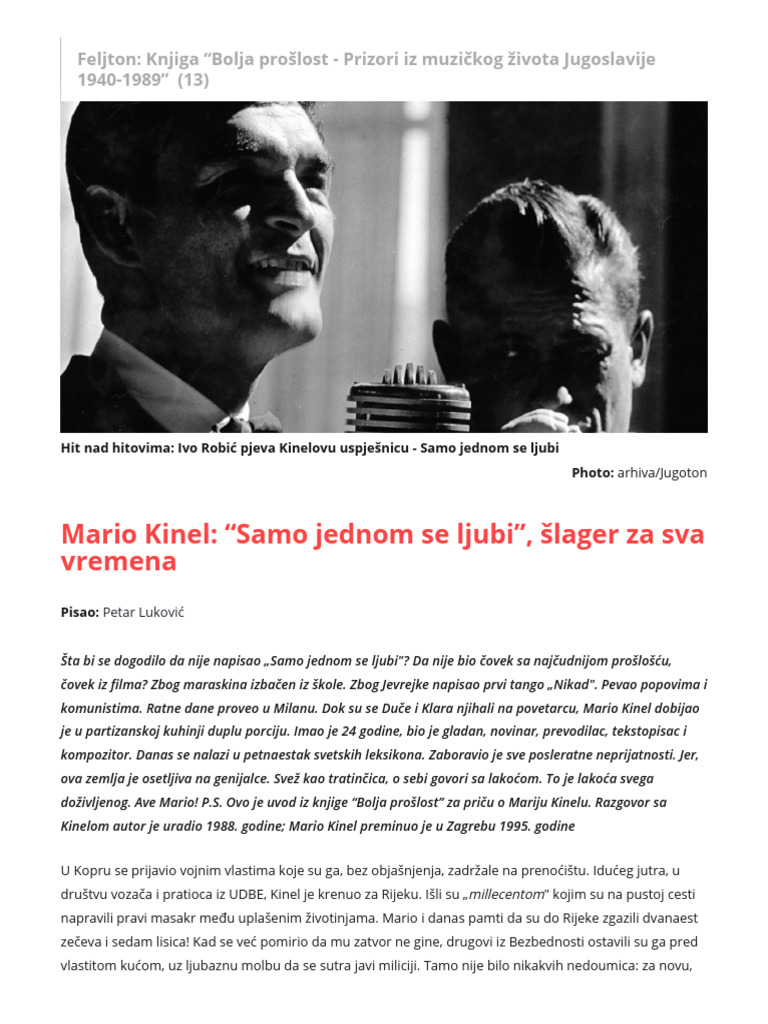 Mario Kinel - "Samo Jednom Se Ljubi", Šlager Za Sva Vremena - XXZ ...