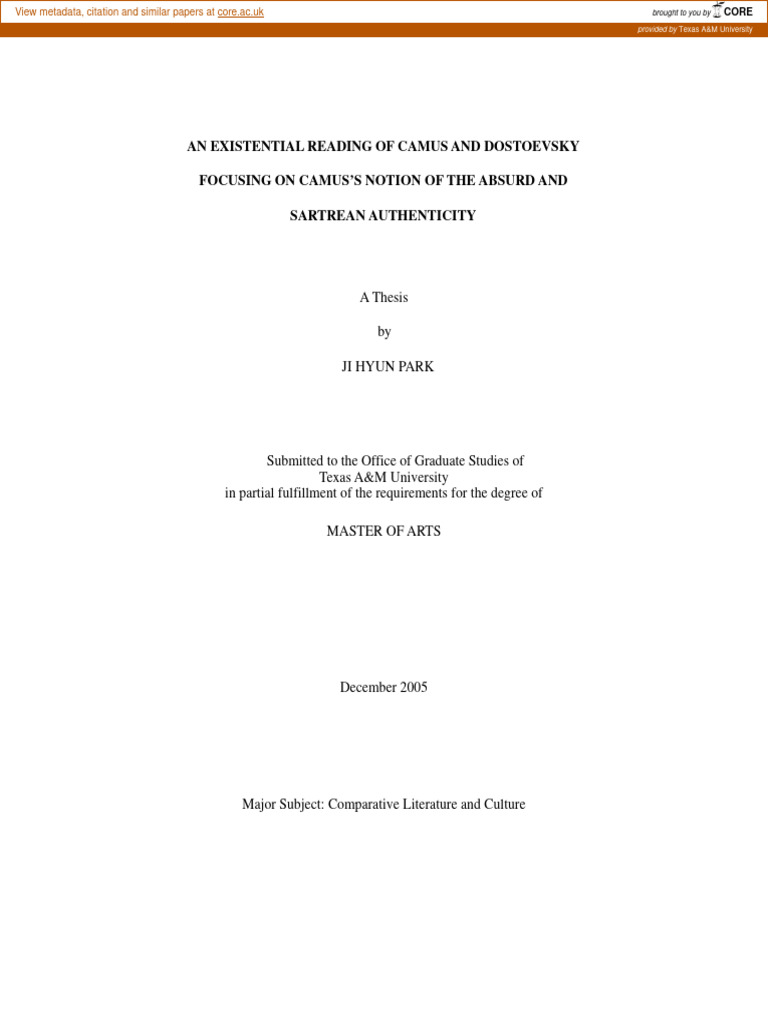 An Existential Reading of Camus and Dostoevsky | PDF | Existentialism ...