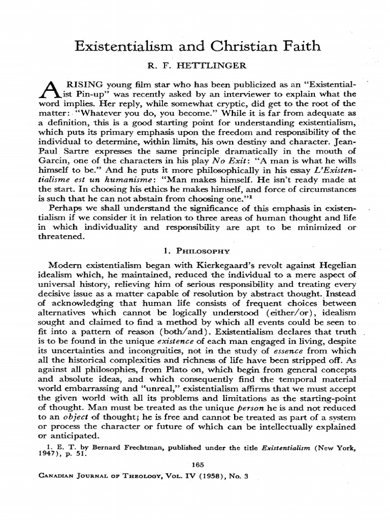 R.F. Hettlinger, Existentialism and Christian Faith | PDF ...