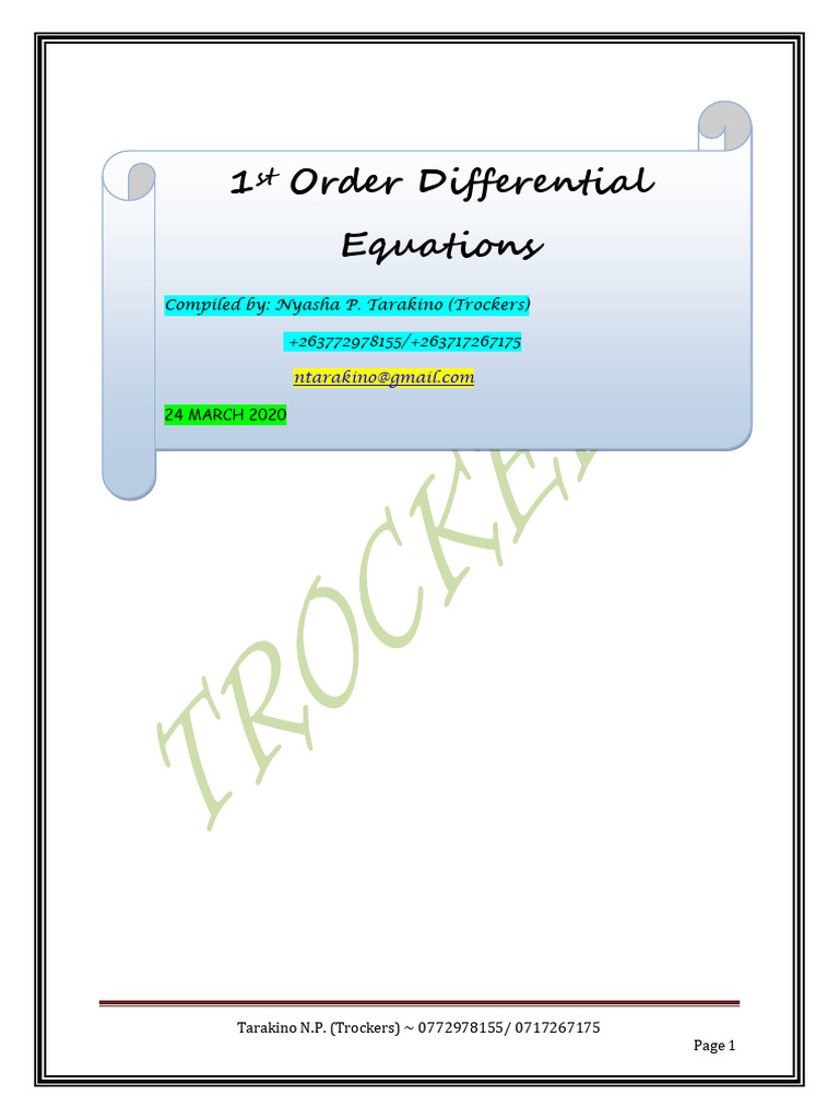 Ordinary Differential Equations - by Trockers | PDF | Ordinary ...