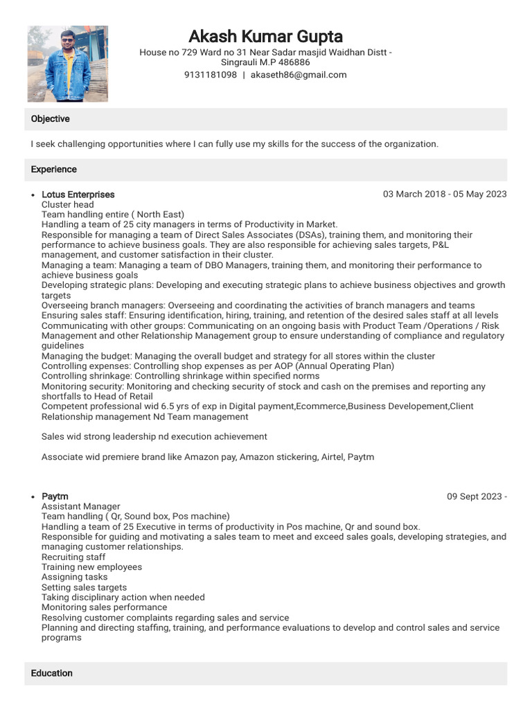 Akash Resume pdf-1 | PDF | Sales | Point Of Sale