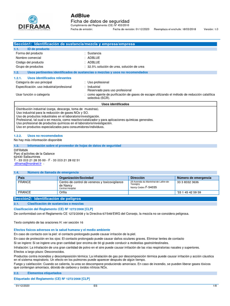 AdBlue: Seguridad y Uso Profesional | PDF | Amoníaco | Fertilizante