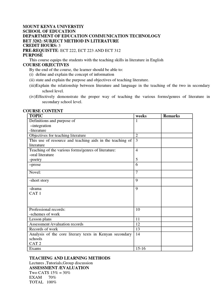 BET3202 Literature Subject Methods | PDF | Lesson Plan | Learning