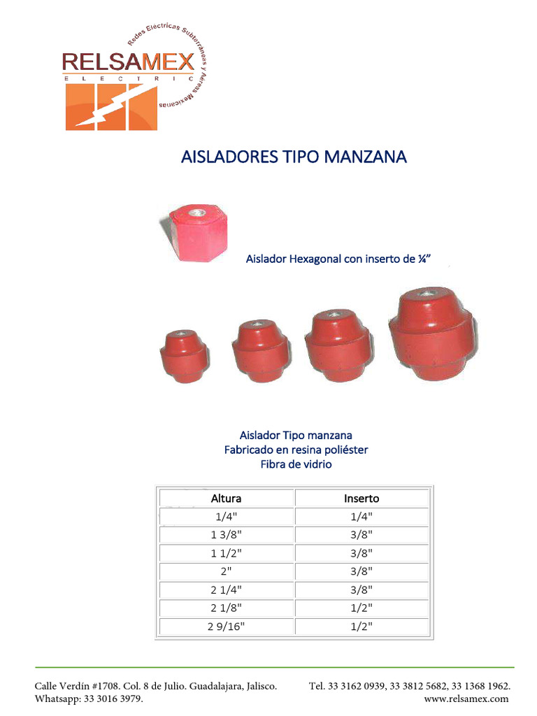 AISLADORES TIPO MANZANA RELSAMEX - Compressed | PDF | Ciencia de los Materiales | Electricidad