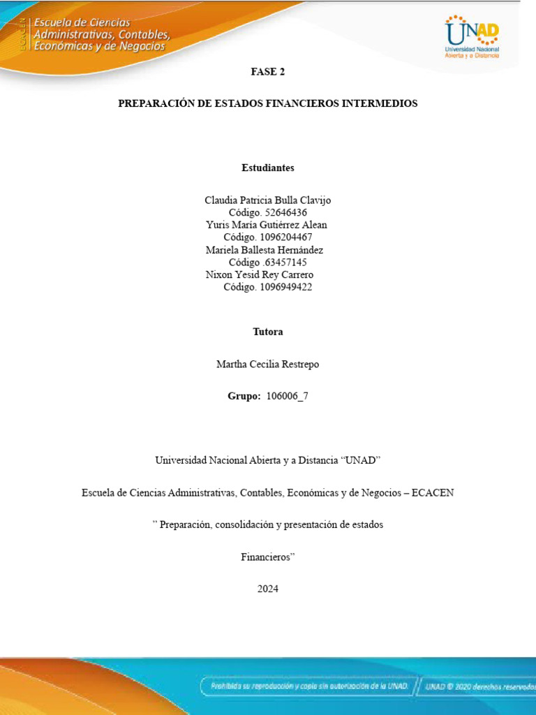 Preparación de Estados Financieros Intermedios - Unidad 1 Fase 2 | PDF | Estado financiero ...