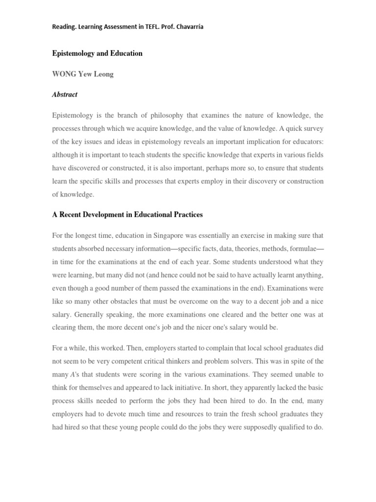 Epistemology and Education | PDF | Knowledge | Epistemology