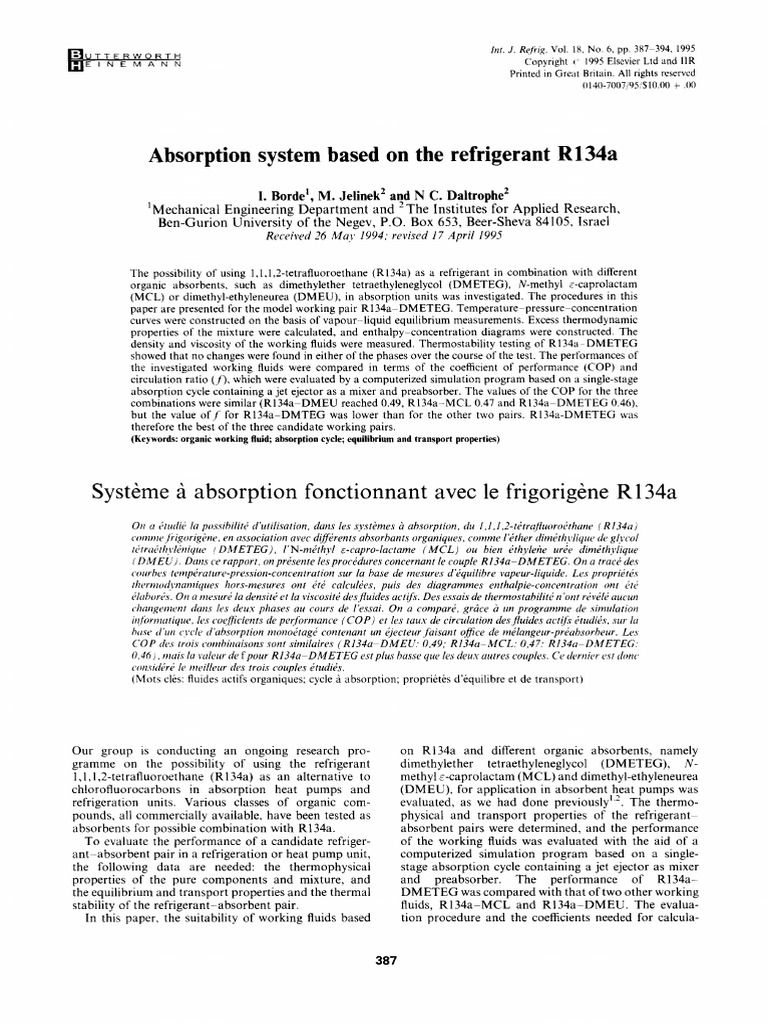 Absorption System Based On The Refrigerant R134a | PDF | Phase (Matter ...
