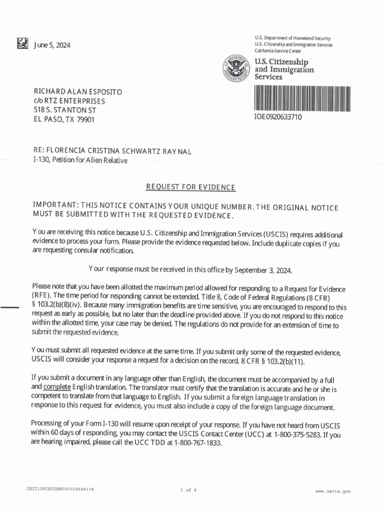 Request For Evidence Letter | PDF