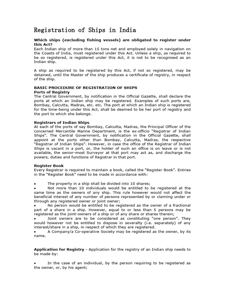 Ship Registration Process in India | PDF | Mortgage Law | Private Law
