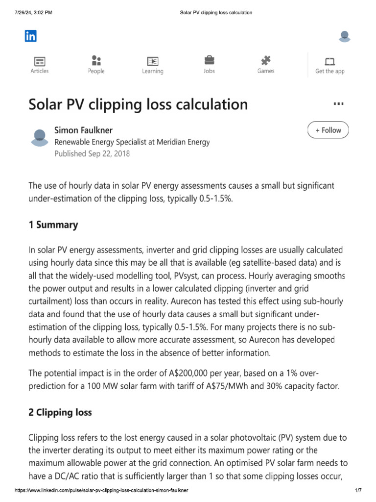 Solar Clipping Loss Calcutaion | PDF
