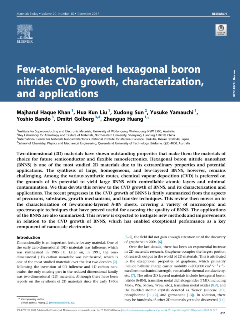 Few-Atomic-Layered Hexagonal Boron Nitride CVD Growth, Characterization, and Applications | PDF ...