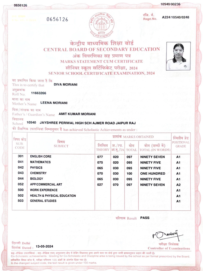12th Marksheet | PDF