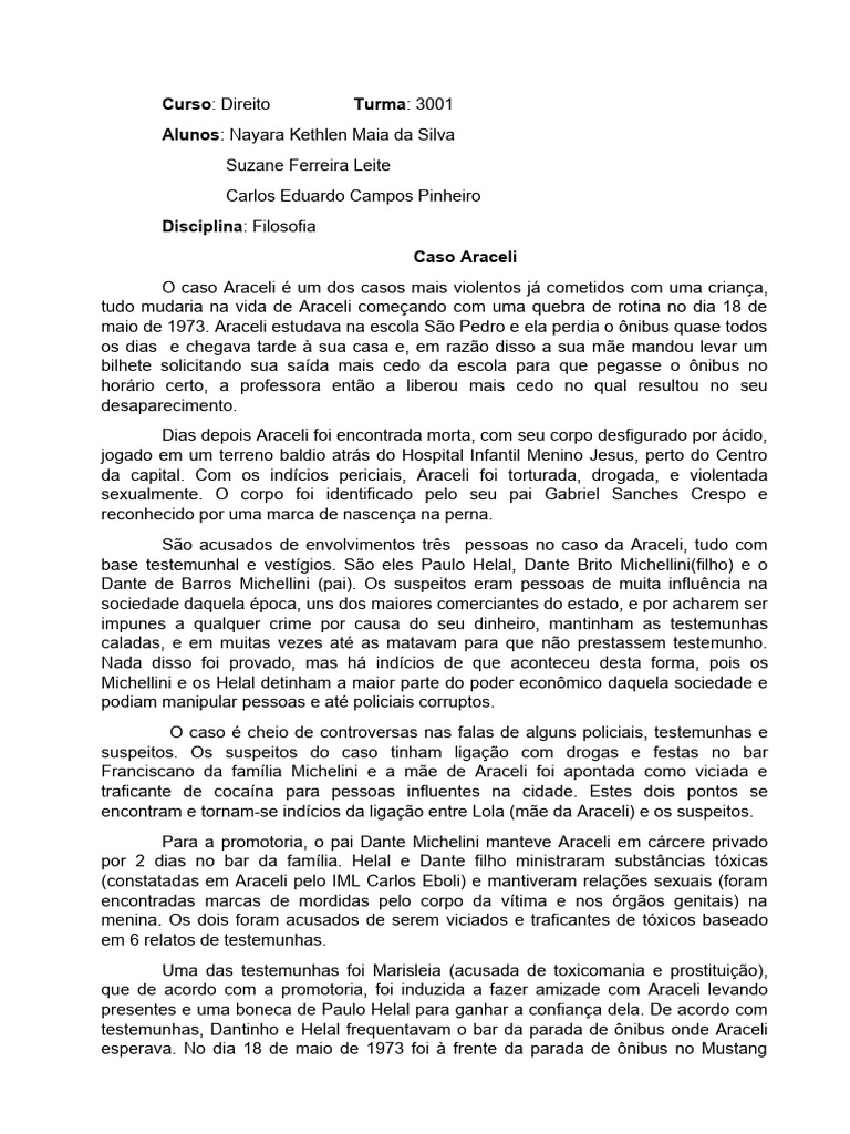 O Caso Araceli É Um Dos Casos Mais Violentos Já Cometidos Com Uma ...