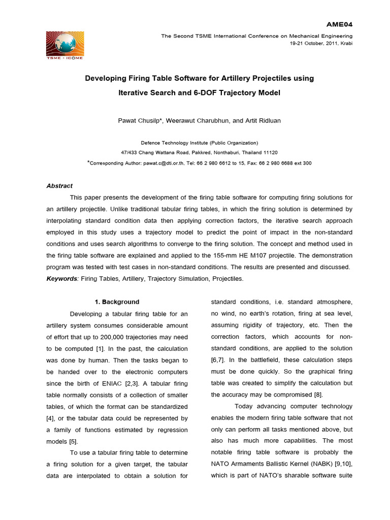 Artillery Firing Table Software Development | PDF | Artillery | Trajectory