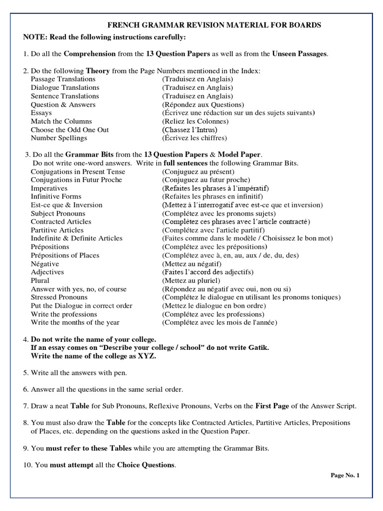 Révision de grammaire française | PDF | Paris