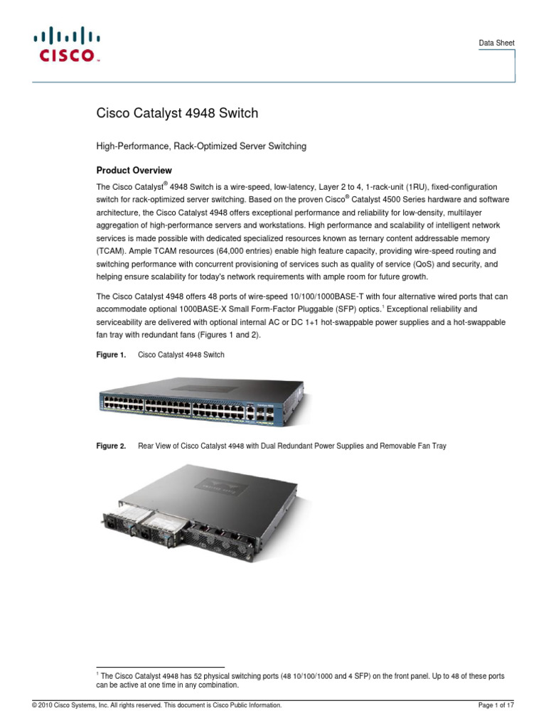 Cisco Catalyst WS-C4948 48 Port Quick Specs Servak | PDF | Internet ...