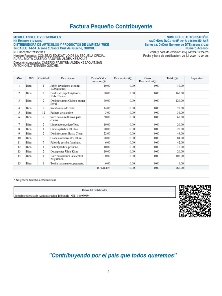 Factura Pequeño Contribuyente: "Contribuyendo Por El País Que Todos ...