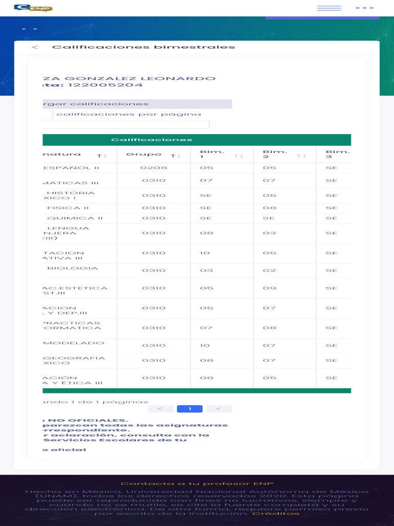 Calificaciones Bimestrales ENP UNAM | PDF