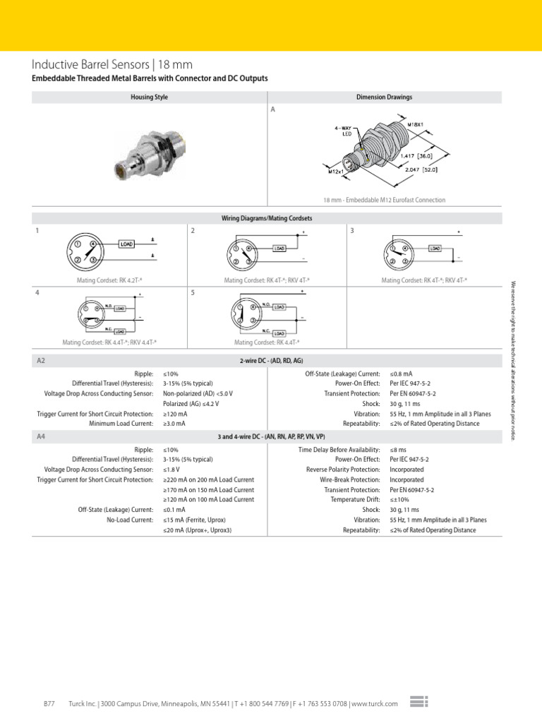 Turck - Inductive Barrel Sensors 18 MM, Datasheet | PDF | Power ...