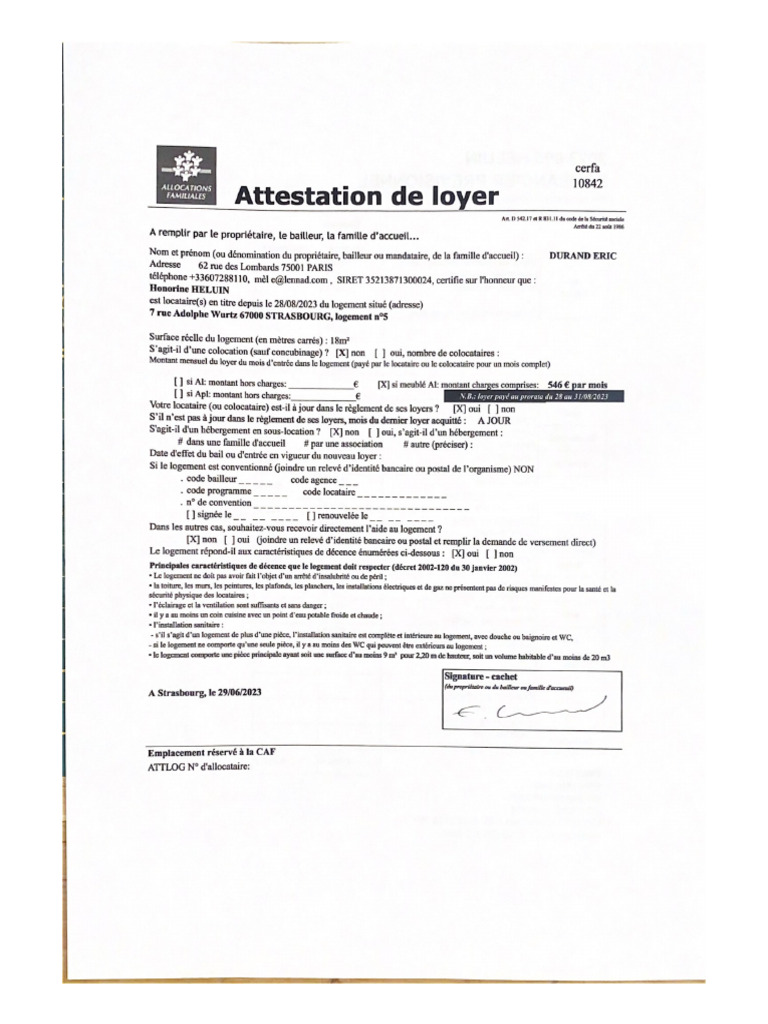 Attestation de Loyer | PDF