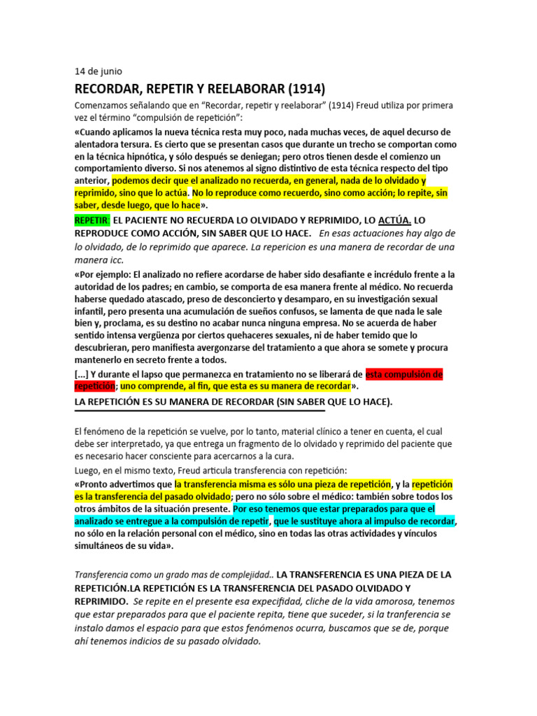 Compulsión de Repetición en Freud | PDF | Neurosis | Psicoanálisis