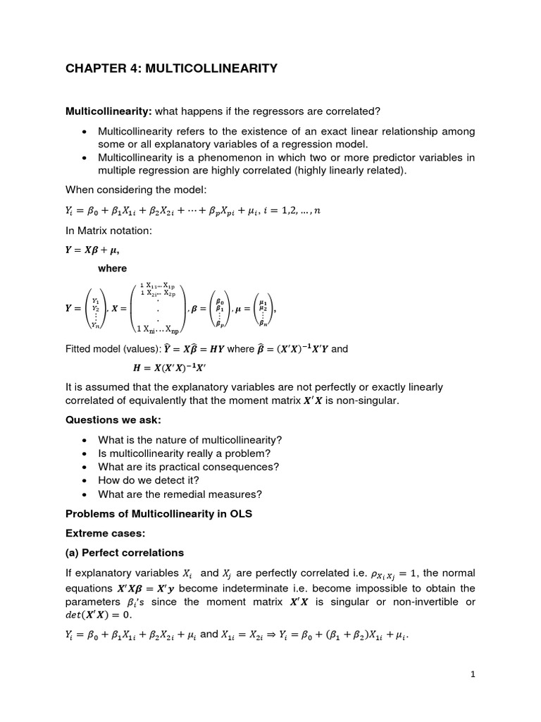 Chapter 4 Multicollinearity | PDF | Multicollinearity | Ordinary Least Squares
