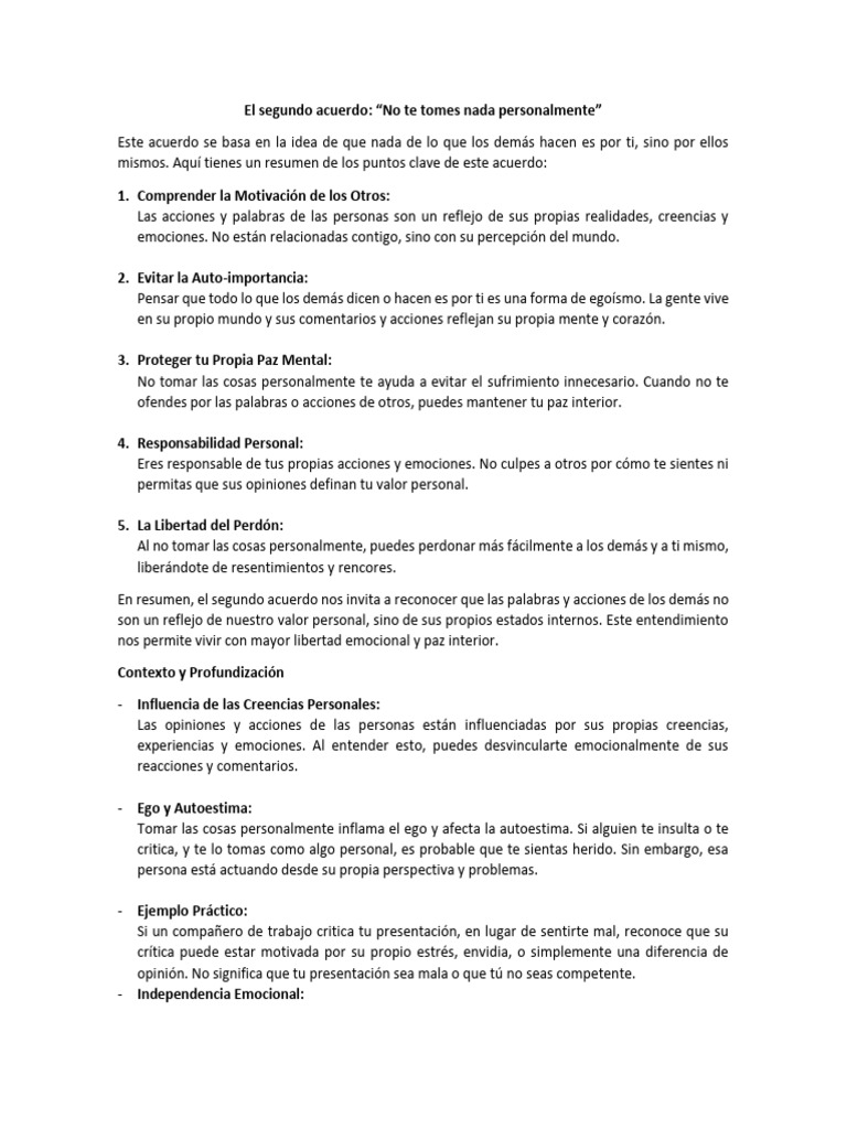 Actividad - Segundo Acuerdo | PDF | Las emociones | Autoestima