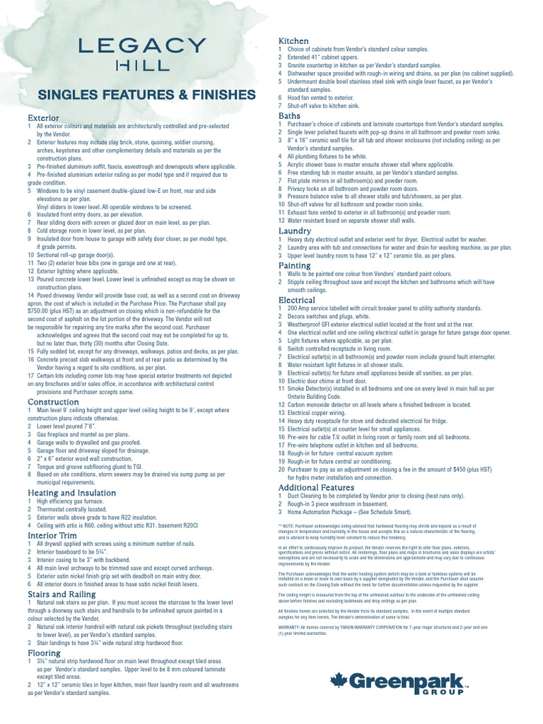 Legacy Hill Features | PDF | Sink | Bathroom