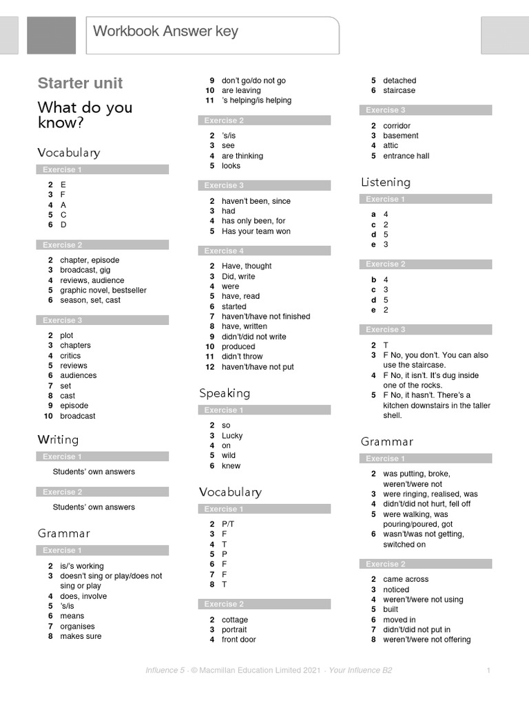 L5 B2 Workbook Answer Key | PDF