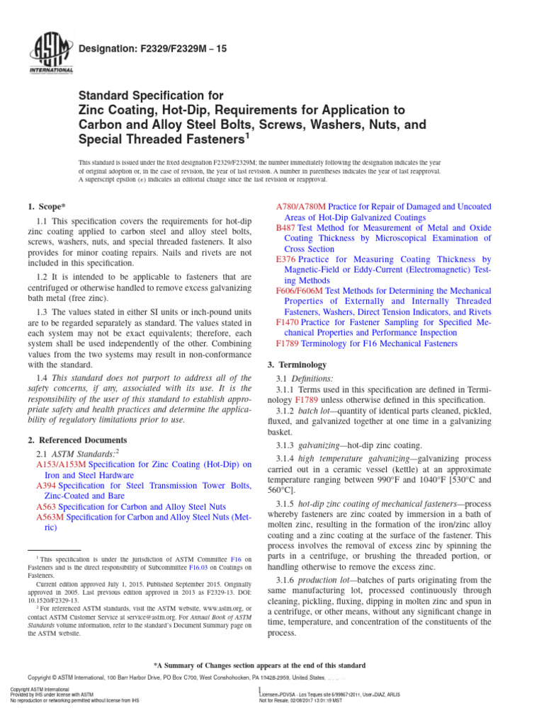 Astm F 2329 | PDF | Screw | Galvanization