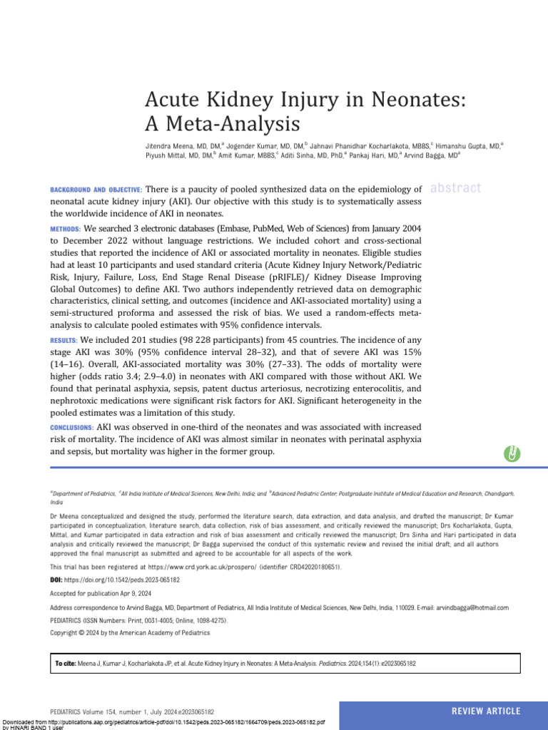 Acute Kidney Injury in Neonates 2024 | PDF | Epidemiology | Meta Analysis
