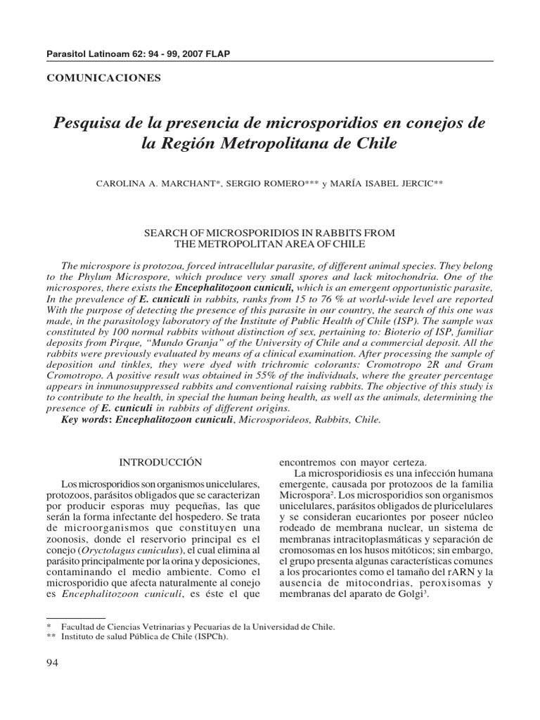 Microsporidios en conejos de Chile | PDF | Sistema inmune | Biología