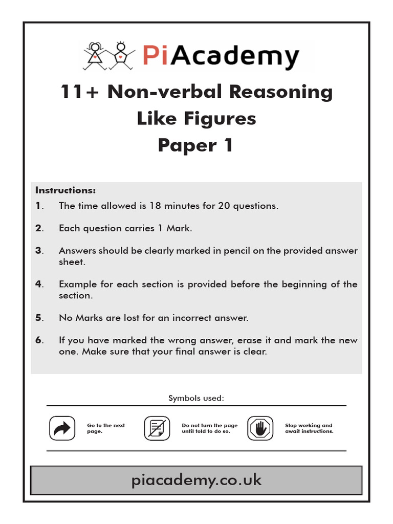 11 Plus Non Verbal Reasoning Paper 1 Like Figures DXJ | PDF