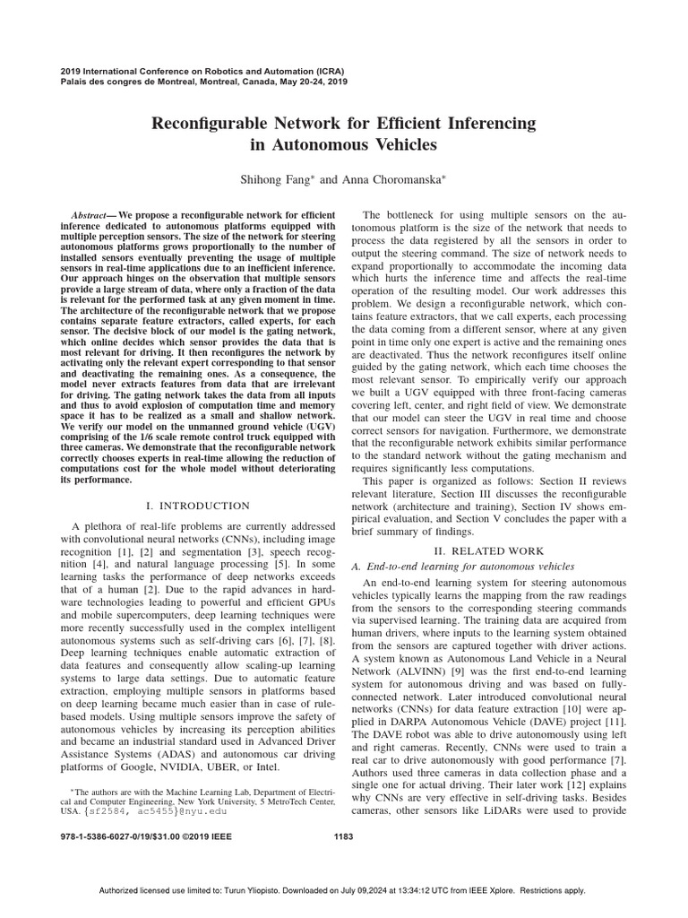 Reconfigurable Network For Efficient Inferencing In Autonomous Vehicles Pdf Artificial