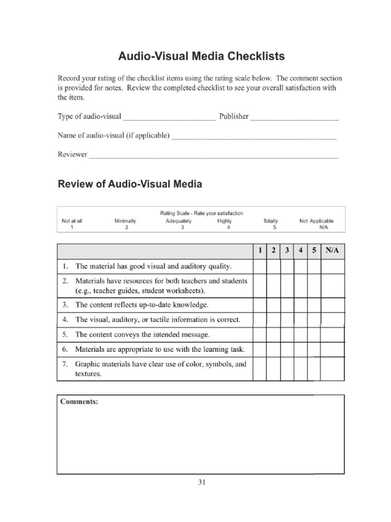 Evaluating Audio-Visual Media Checklist | PDF