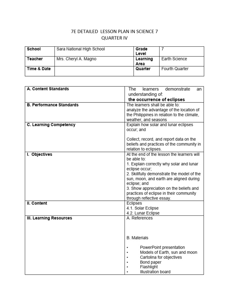 Eclipse 7e Lesson Plan 2 | PDF | Solar Eclipse | Eclipse