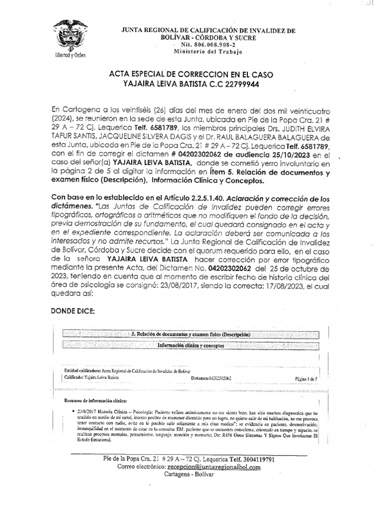 Acta de Correccion - Yajaira Leiva Batista | PDF