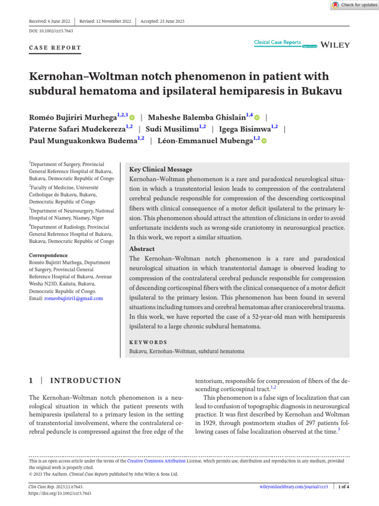 Clinical Case Reports 2023 Murhega Kernohan Woltman Notch