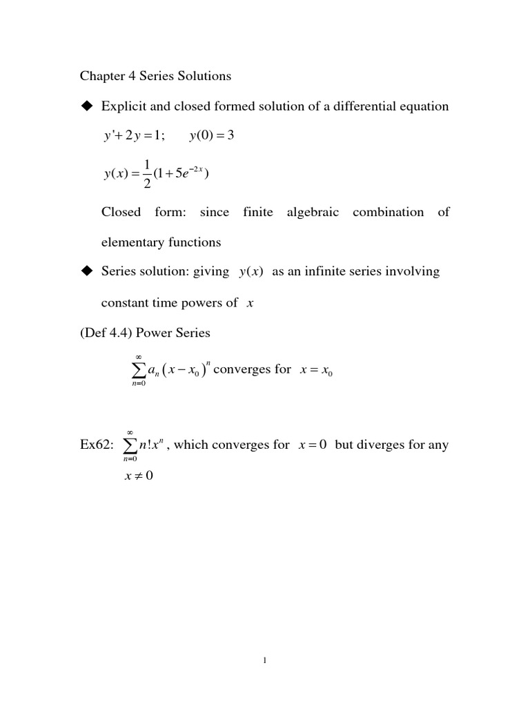 CH4 - 常微分方程之級數解 (Series Solutions for Differential Equations) | PDF | Power Series | Mathematics