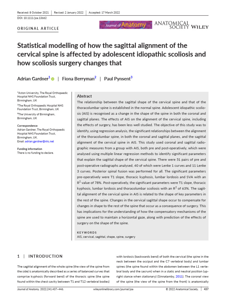 Statistical Modelling Of How The Sagittal Alignment Of The Cervical Spine Is Affected Pdf