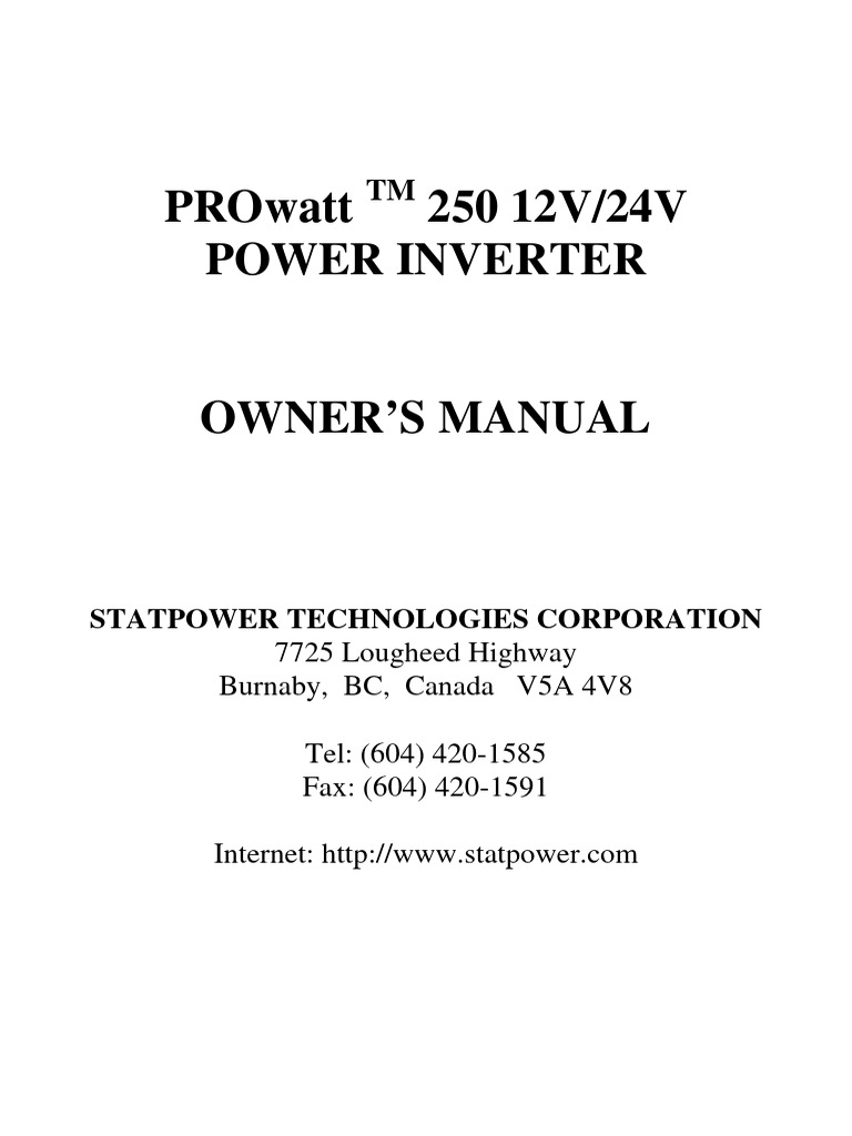 Power Inverter Prowatt TM 250 12V 24V | PDF | Power Inverter | Alternating Current